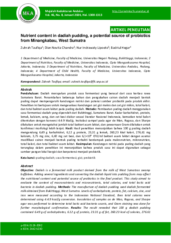 (PDF) Nutrient content in dadiah pudding, a potential source of ...