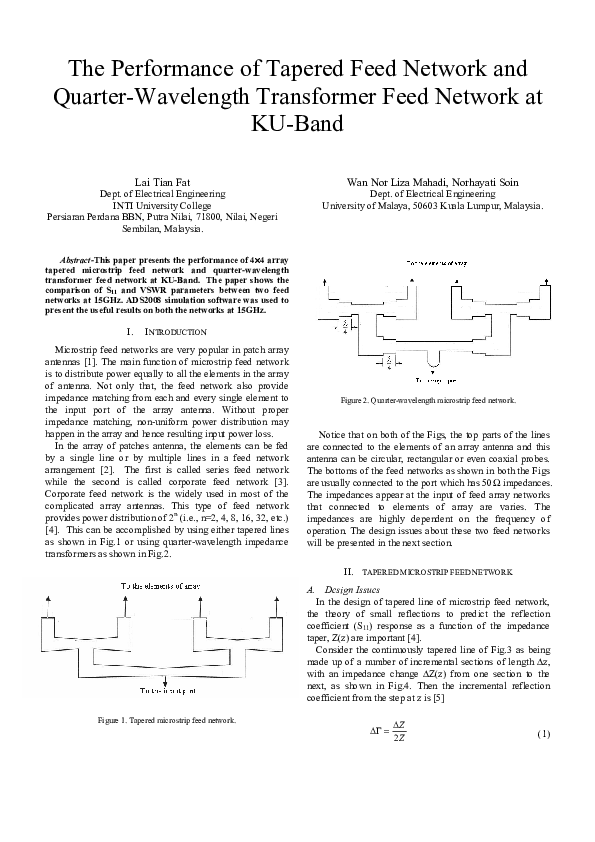 (PDF) The performance of tapered feed network and quarter-wavelength ...