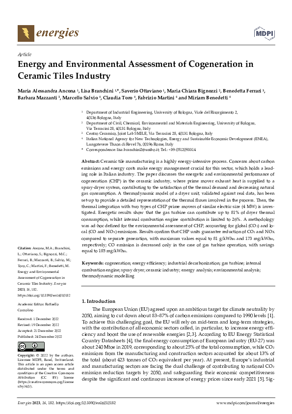 (PDF) Energy and Environmental Assessment of Cogeneration in Ceramic ...