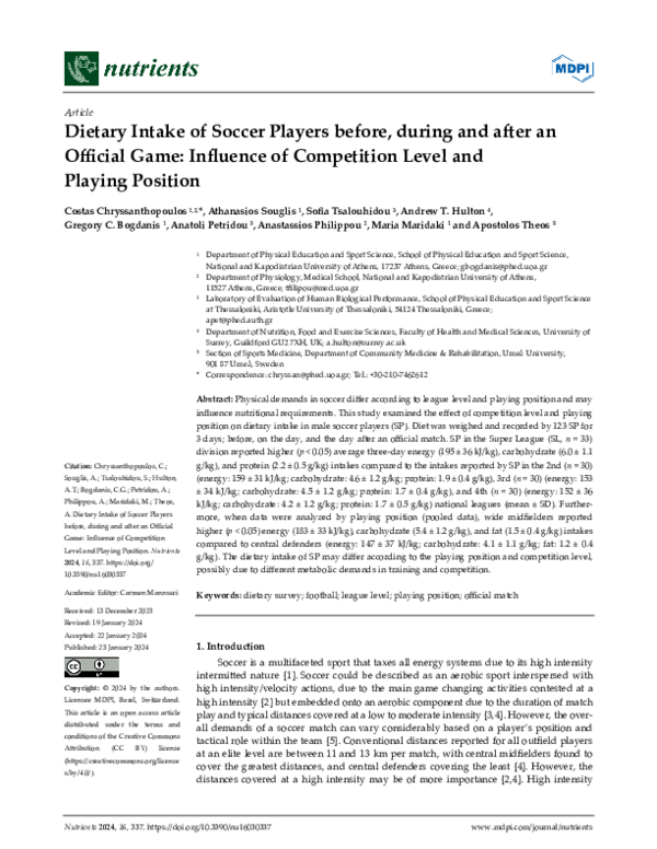 (PDF) Dietary Intake of Soccer Players before, during and after an ...