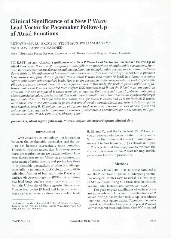 (PDF) Clinical Significance of a New P Wave Lead Vector for Pacemaker ...