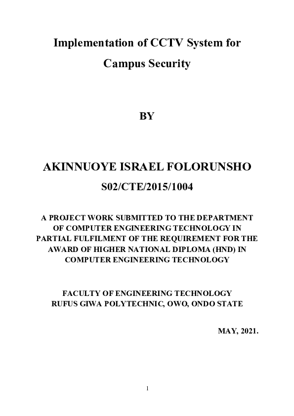 (PDF) Implementation of CCTV System for Campus Security