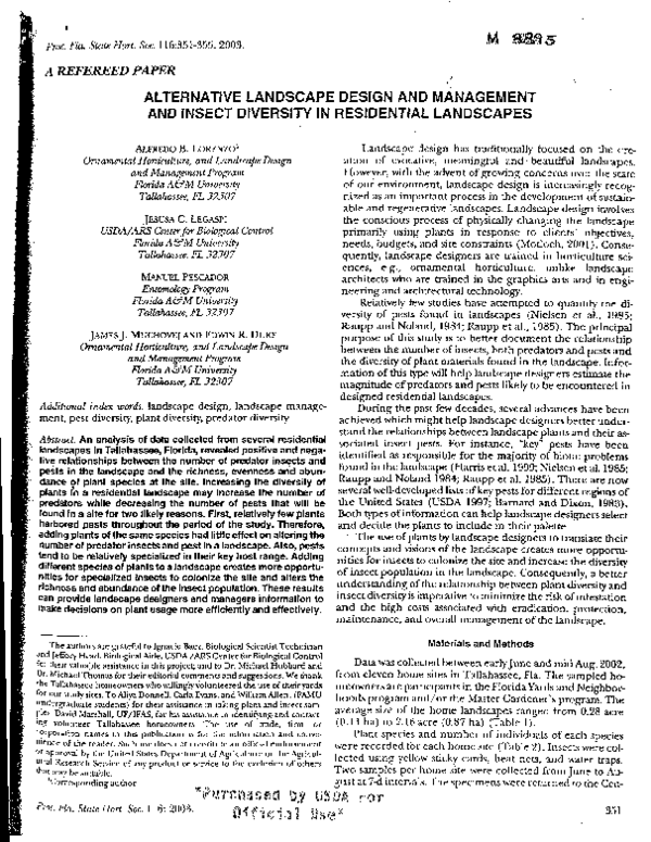 (PDF) Alternative Landscape Design and Management and Insect Diversity ...