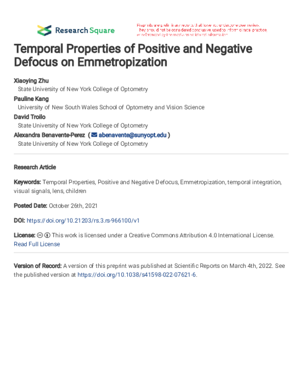 (PDF) Temporal Properties of Positive and Negative Defocus on ...