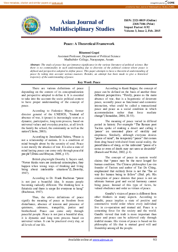 (PDF) Peace: A Theoretical Framework