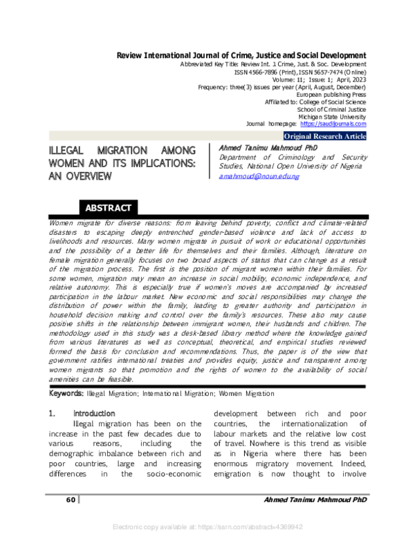 (PDF) ILLEGAL MIGRATION AMONG WOMEN AND ITS IMPLICATIONS: AN OVERVIEW