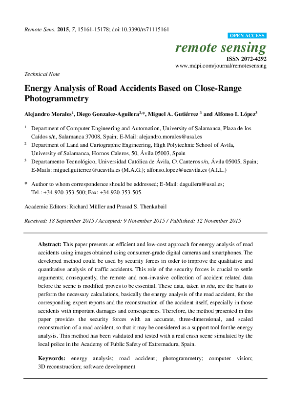 (PDF) Energy Analysis of Road Accidents Based on Close-Range Photogrammetry