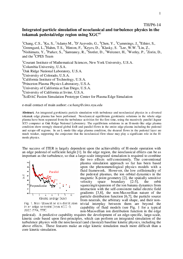 (PDF) Integrated particle simulation of neoclassical and turbulence physics in the tokamak ...
