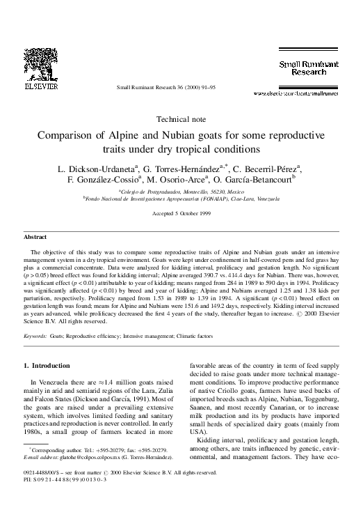 (PDF) Comparison of Alpine and Nubian goats for some reproductive ...