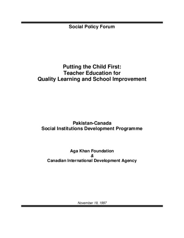 (PDF) Putting the Child First: Teacher Education for Quality Learning ...