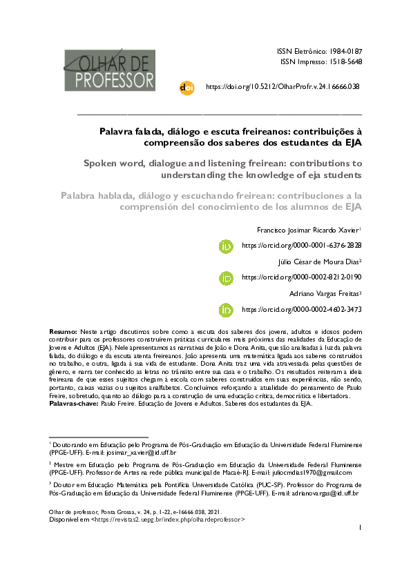 (PDF) Palavra falada, diálogo e escuta freireanos: contribuições à ...