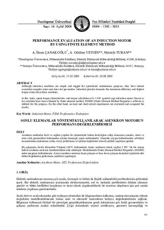 Pdf Performance Evaluation Of An Induction Motor By Using Finite Element Method