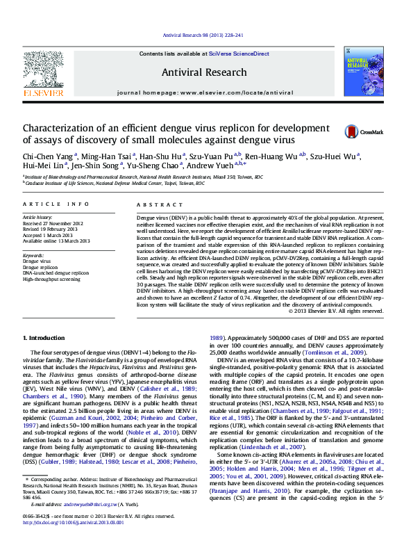 (PDF) Characterization of an efficient dengue virus replicon for ...