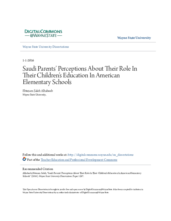 (PDF) Saudi parents' perceptions about their role in their children's education in American ...