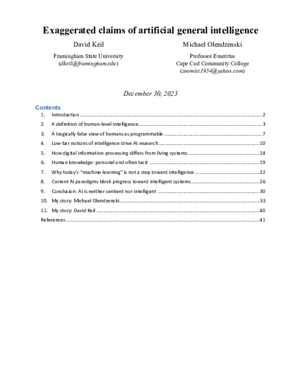 (PDF) Exaggerated claims of artificial general intelligence