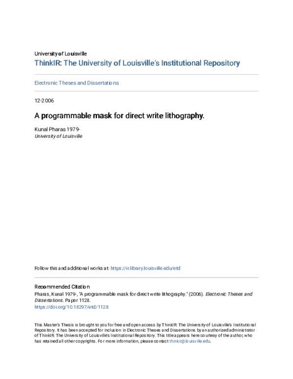 (PDF) A programmable mask for direct write lithography | Kunal Pharas ...