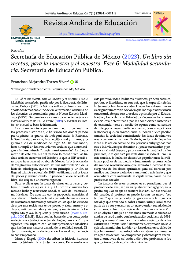 (PDF) Revista Andina de Educación | francisco ALEJANDRO torres vivar ...