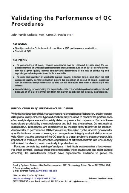 (PDF) Validating the Performance of QC Procedures