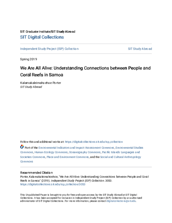 (PDF) We Are All Alive: Understanding Connections between People and Coral Reefs in Samoa ...