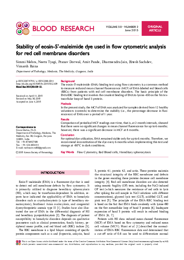 (PDF) Stability of eosin-5'-maleimide dye used in flow cytometric ...
