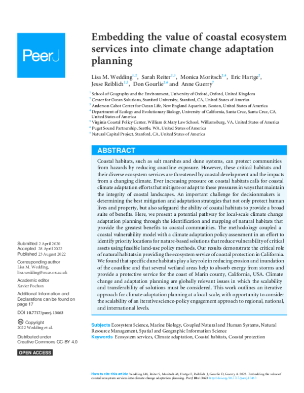 (PDF) Embedding the value of coastal ecosystem services into climate change adaptation planning ...