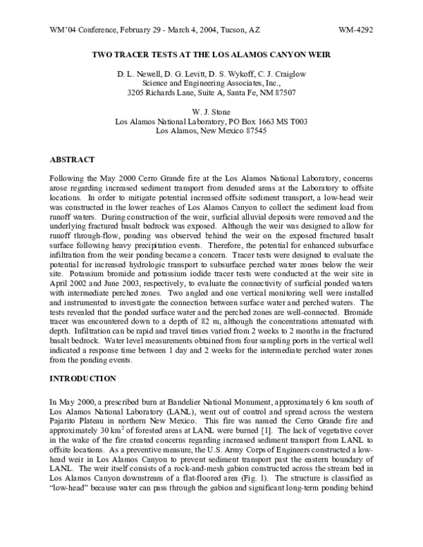(PDF) Two Tracer Tests at the Los Alamos Canyon Weir
