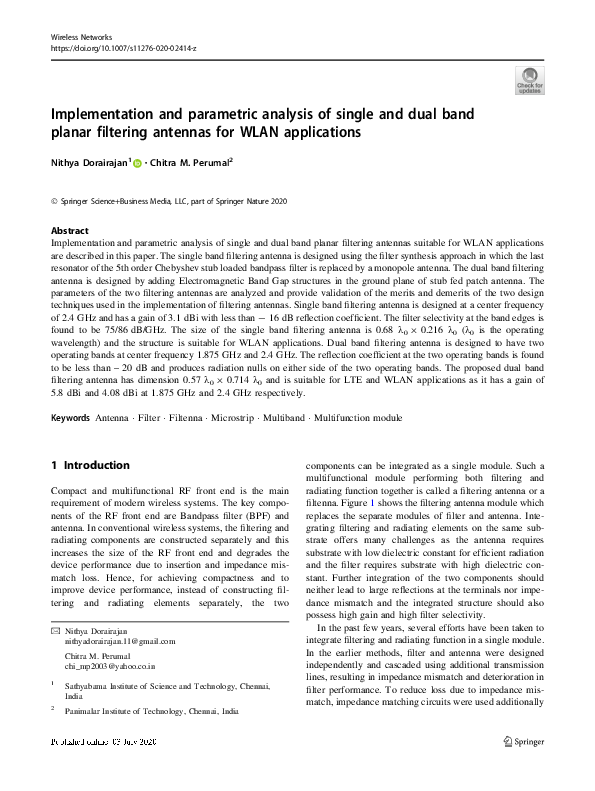(PDF) Implementation and parametric analysis of single and dual band planar filtering antennas ...