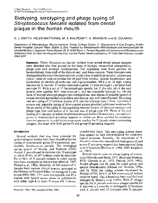 (PDF) Biotyping, serotyping and phage typing of Streptococcus faecalis ...