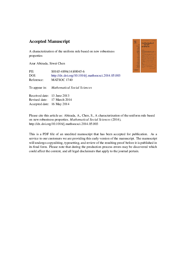 (PDF) A characterization of the uniform rule based on new robustness ...