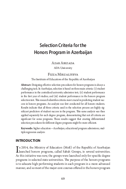 (PDF) Selection Criteria for the Honors Program in Azerbaijan