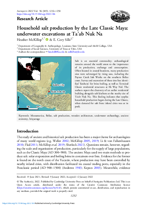 (PDF) Household salt production by the Late Classic Maya: underwater ...