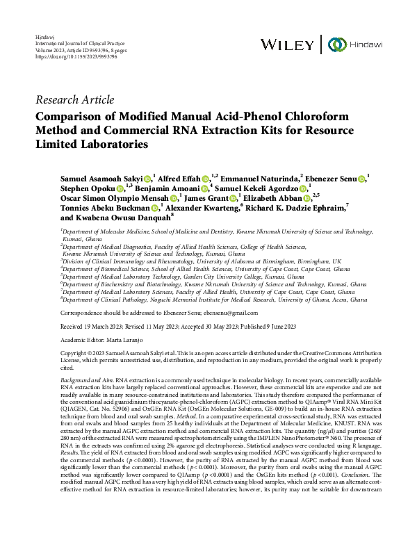 (PDF) Comparison of Modified Manual Acid-Phenol Chloroform Method and ...