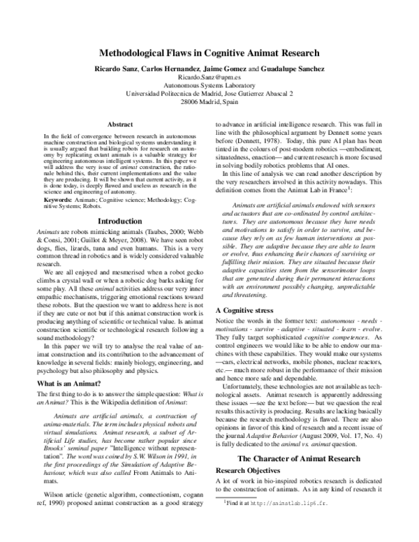 (PDF) Methodological Flaws in Cognitive Animat Research