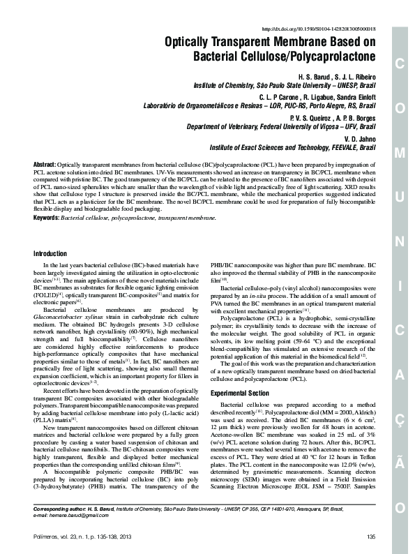 (PDF) Optically transparent membrane based on bacterial cellulose ... (PDF) Optically transparent membrane based on bacterial cellulose ...
