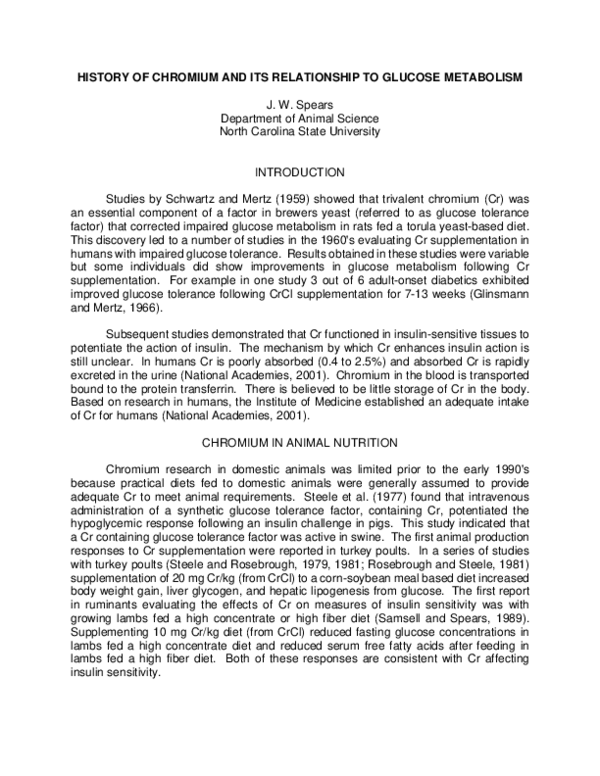 (PDF) History of Chromium and Its Relationship To Glucose Metabolism