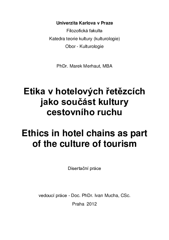 (PDF) Ethics in hotel chains as part of the culture of tourism