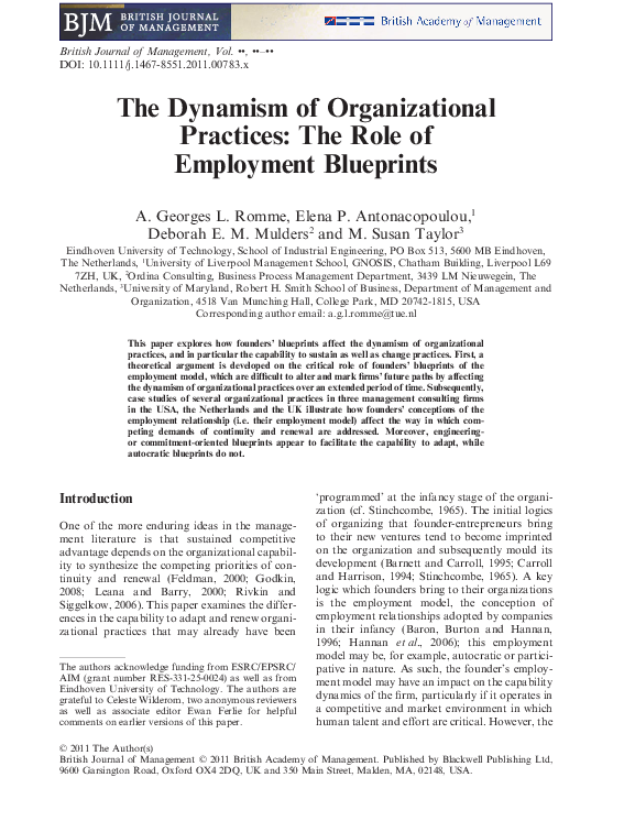 (PDF) The Dynamism of Organizational Practices: The Role of Employment ...