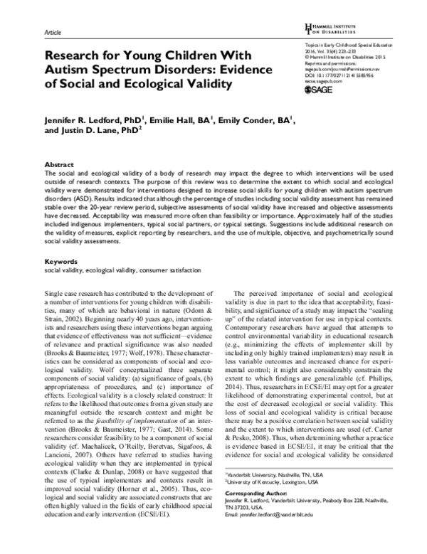 (PDF) Research for Young Children With Autism Spectrum Disorders ...