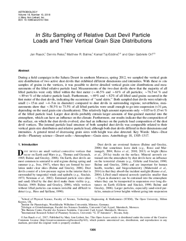 (PDF) In Situ Sampling of Relative Dust Devil Particle Loads and Their ...