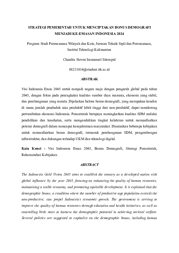(PDF) STRATEGI PEMERINTAH UNTUK MENCIPTAKAN BONUS DEMOGRAFI MENJADI KE ...