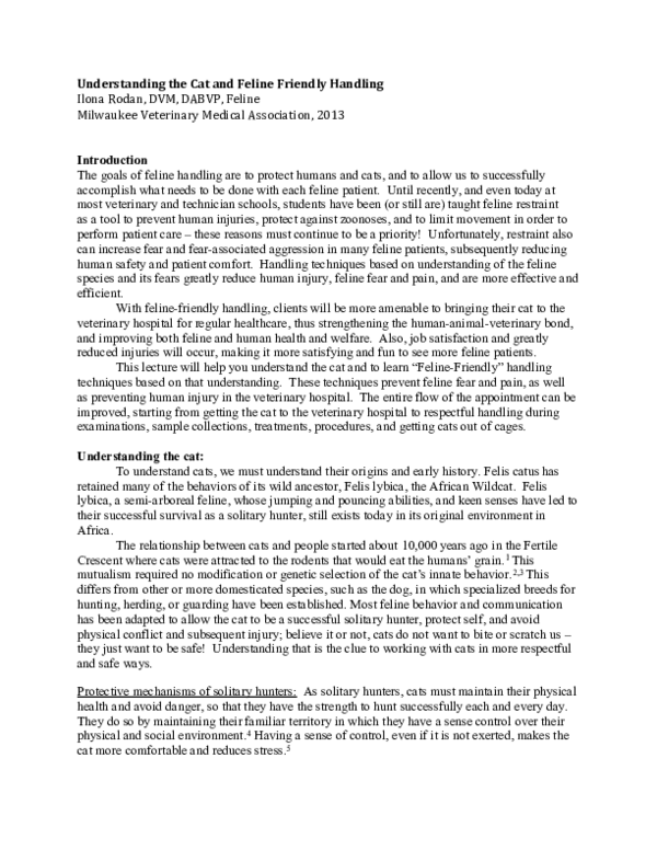 (PDF) Understanding the Cat and Feline-Friendly Handling