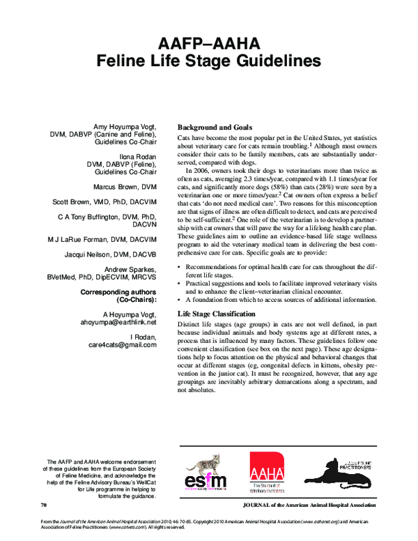 (PDF) AAFP–AAHA: Feline Life Stage Guidelines