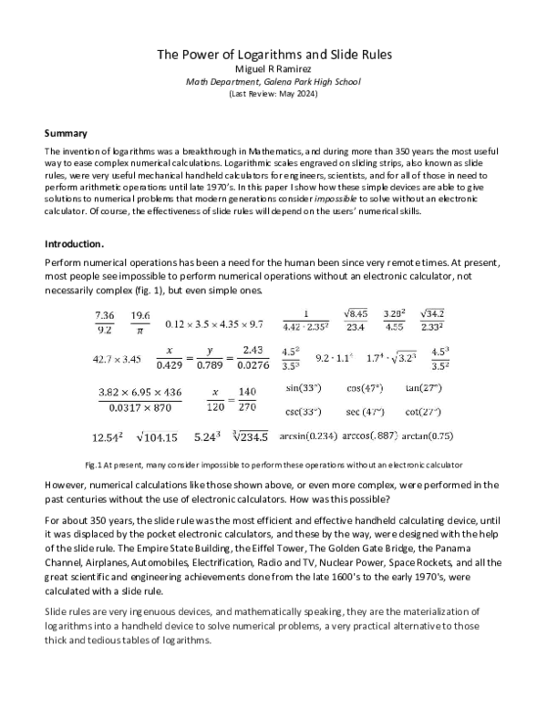 (PDF) The Power of Logarithms and Slide Rules