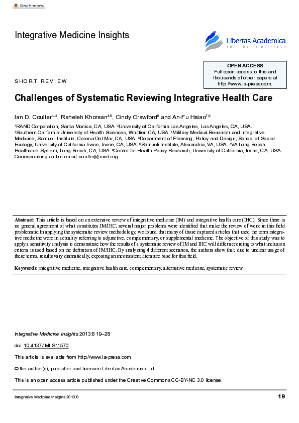 (PDF) Challenges of Systematic Reviewing Integrative Health Care
