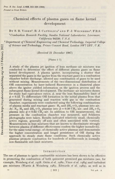 (PDF) Chemical effects of plasma gases on flame kernel development