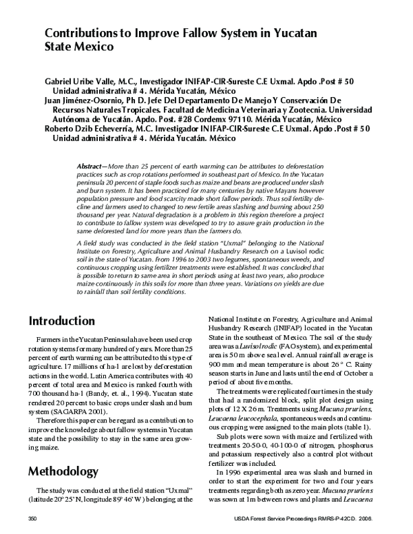 (PDF) Contributions to Improve Fallow System in Yucatan | Roberto Dzib ...
