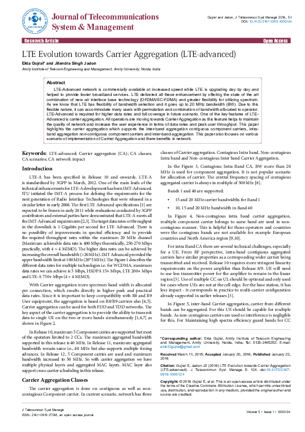 (PDF) LTE Evolution towards Carrier Aggregation (LTE-advanced)