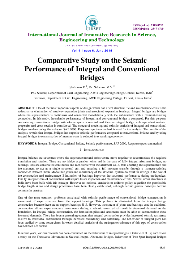 (PDF) Comparative Study on the Seismic Performance of Integral and ...