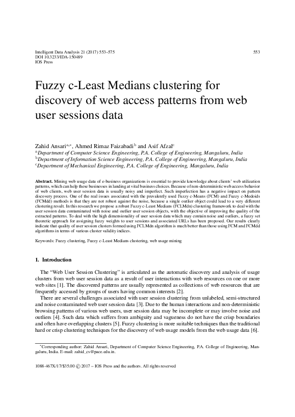 Pdf Fuzzy C Least Medians Clustering For Discovery Of Web Access Patterns From Web User 
