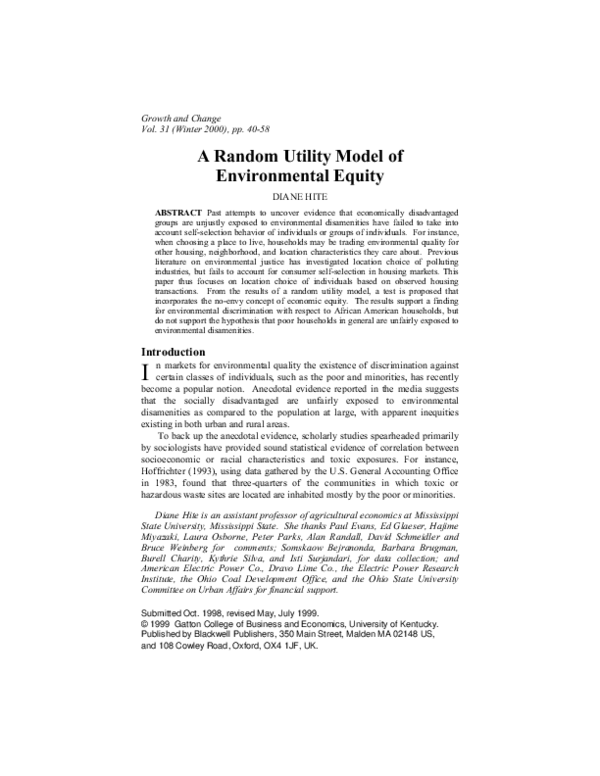 (PDF) A Random Utility Model of Environmental Equity